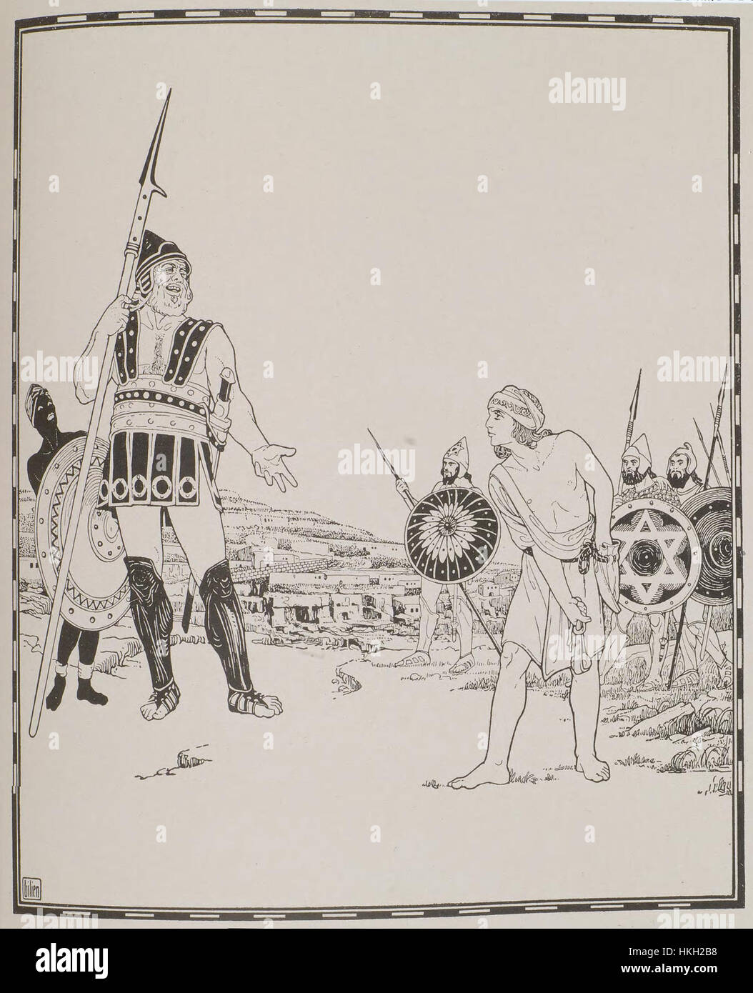 A depiction of the biblical story of David and Goliath by Lilien. The ...