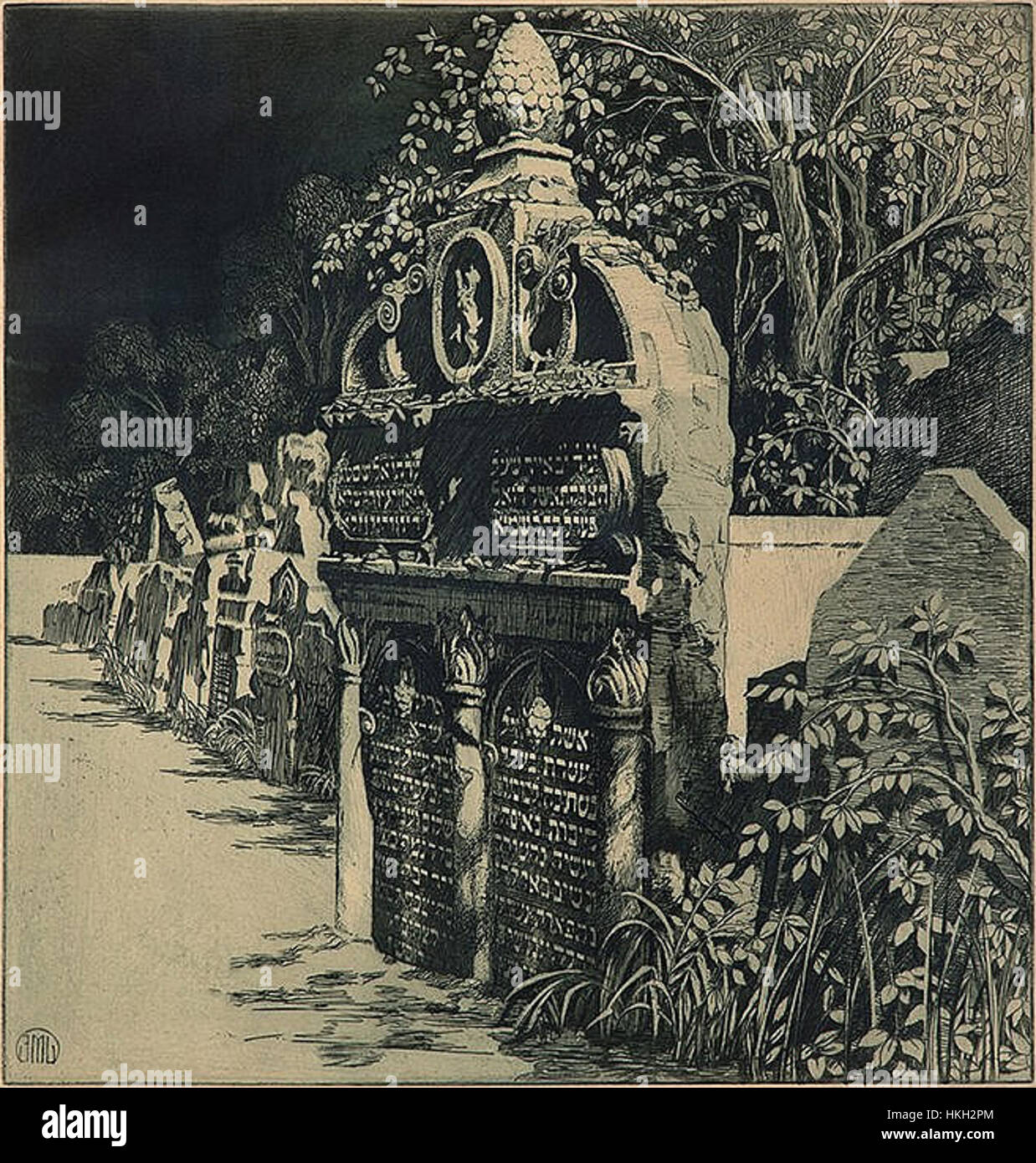 This photograph features the tombstone of the Maharal of Prague, Rabbi ...