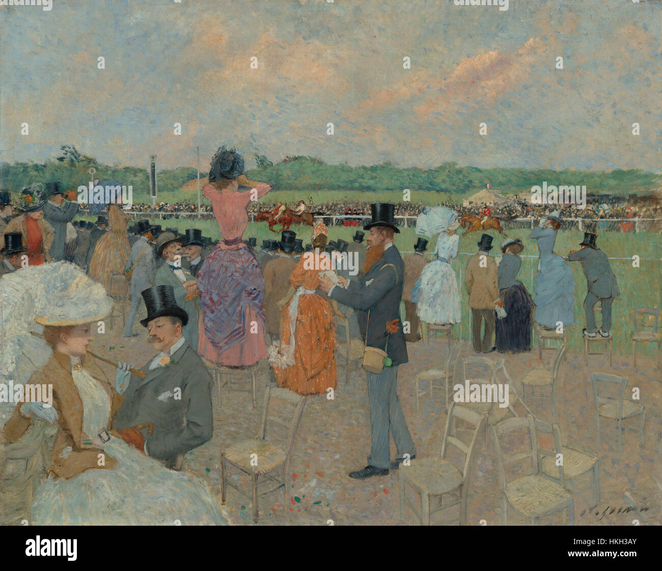 A vibrant depiction of a horse race at Longchamp, capturing the ...