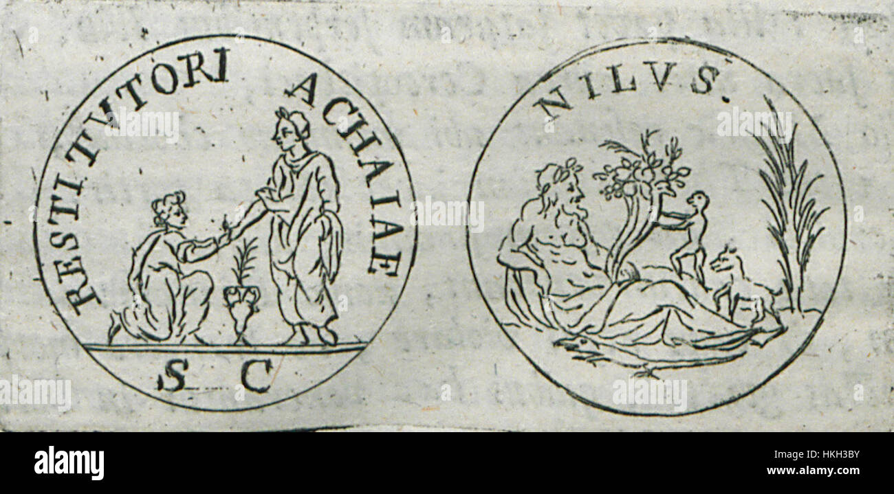This 1695 artwork by Francesco Fanelli depicts a *Coin of Hadrian*, a ...