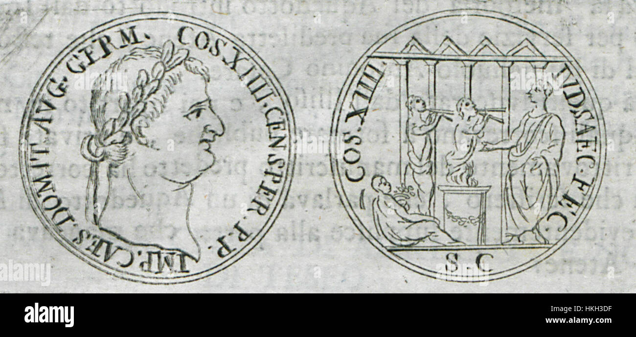 A coin featuring the likeness of Emperor Domitian, designed by ...