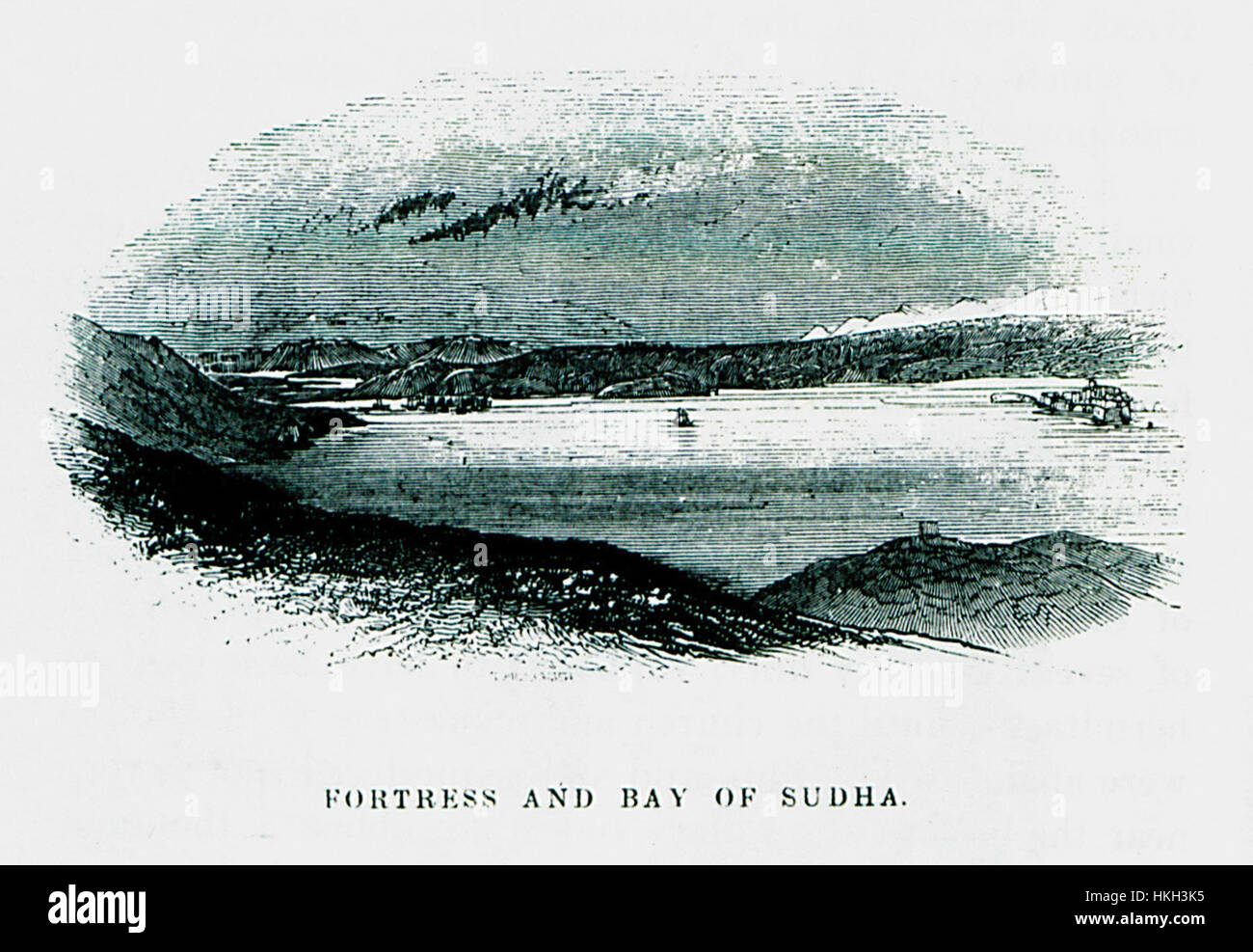 'Fortress and Bay of Sudha' by Robert Pashley, painted in 1837, depicts ...