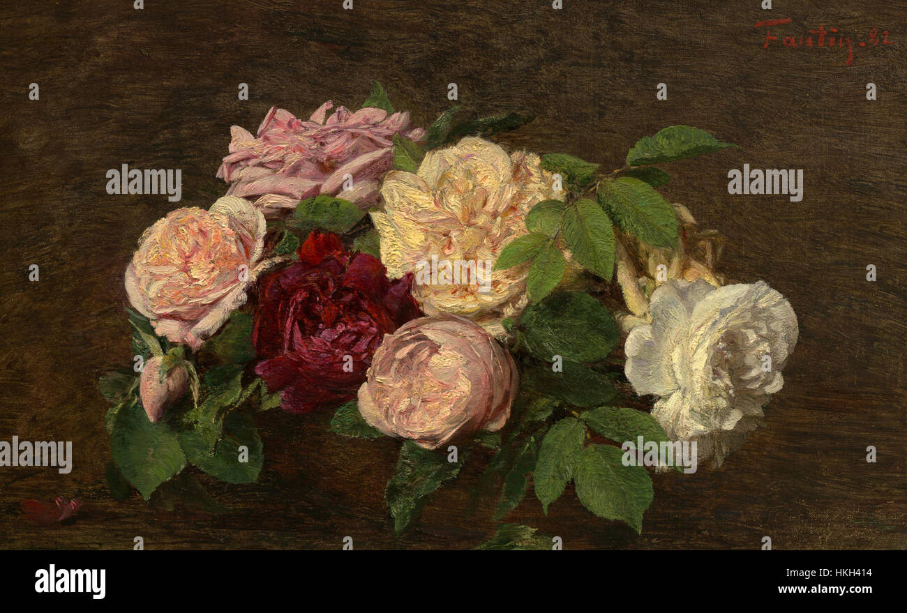 This still life painting titled 'Roses de Nice' presents a vibrant ...