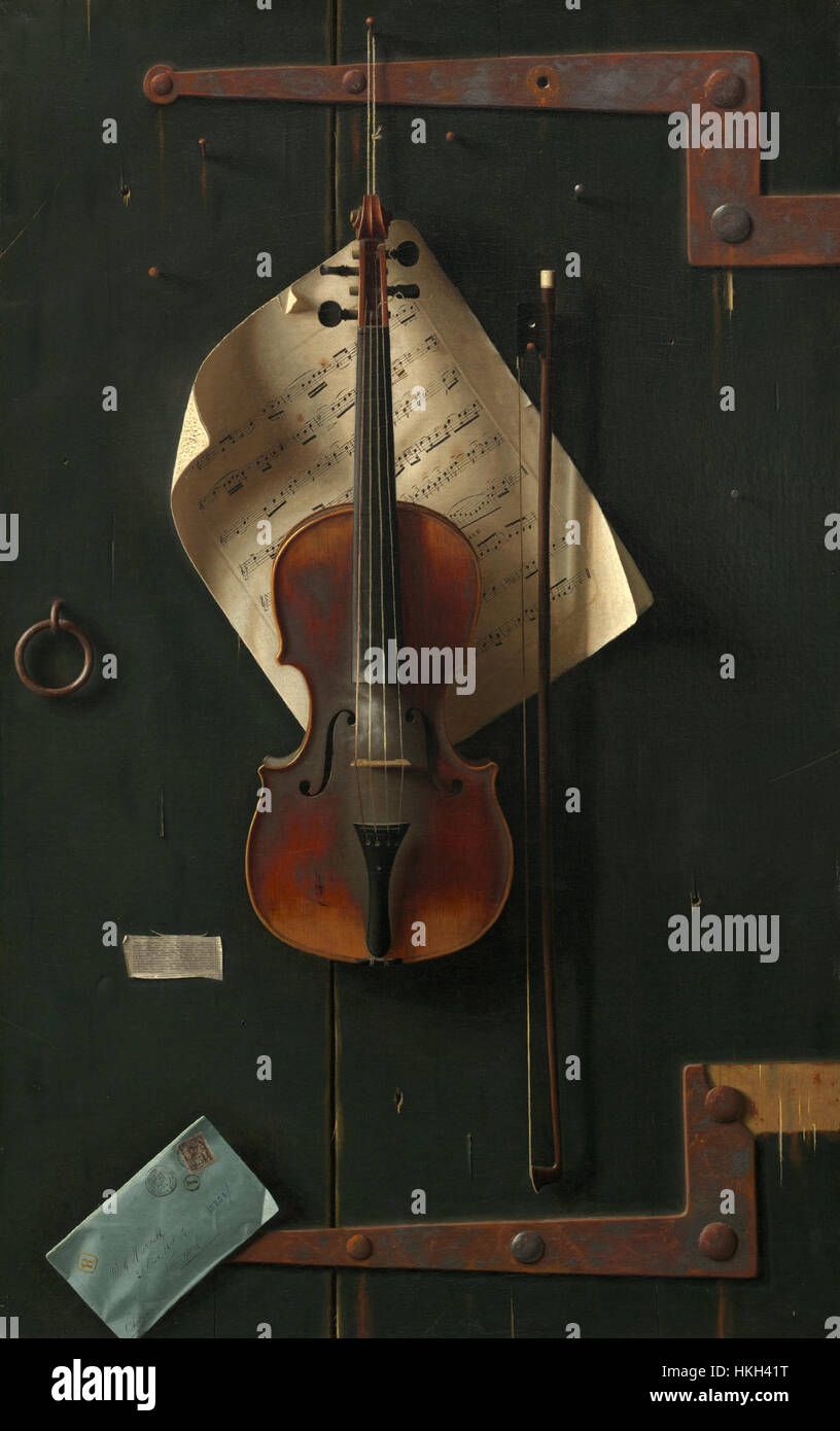 *The Old Violin* is a still-life painting that focuses on an aged ...