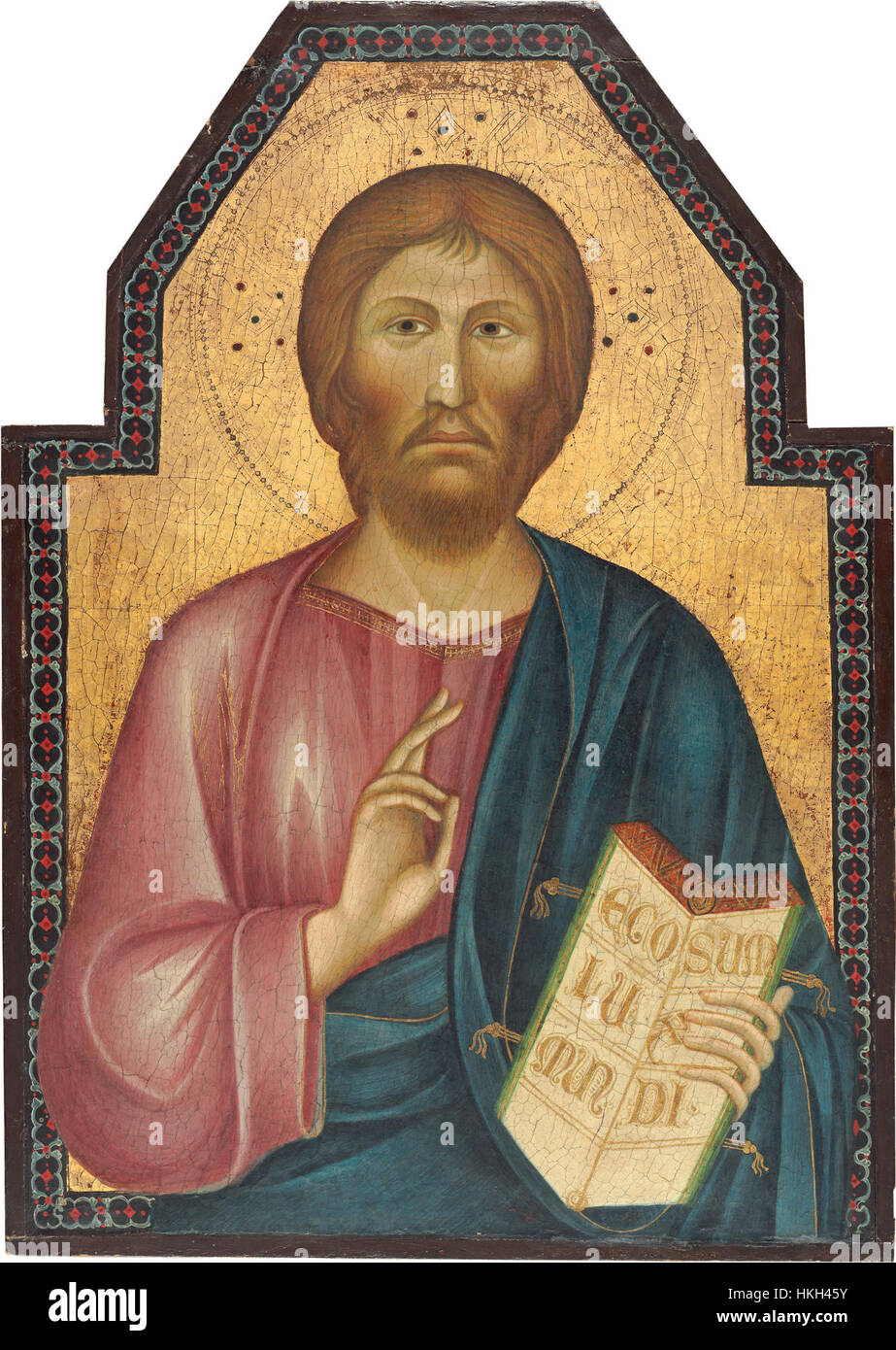 The painting 'Christ Blessing' features a depiction of Jesus Christ ...