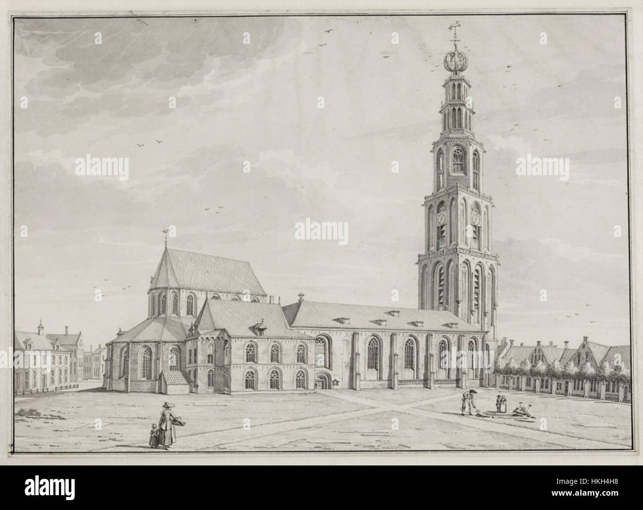 This Dutch painting shows the northern side of Martinikerk, a historic ...