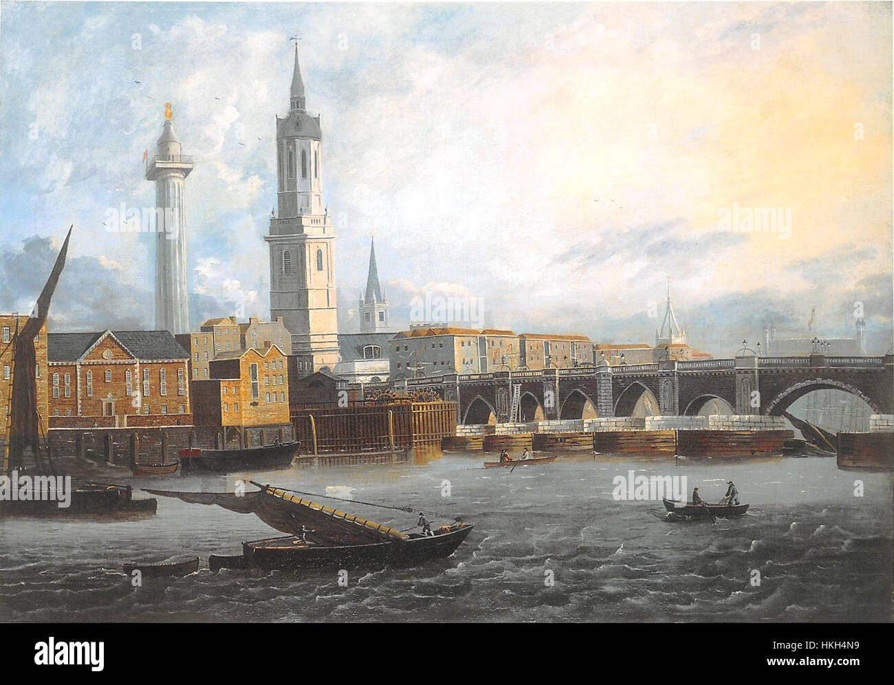 Joseph Nicolls’ painting of Old London Bridge with Fishmongers' Hall, c ...