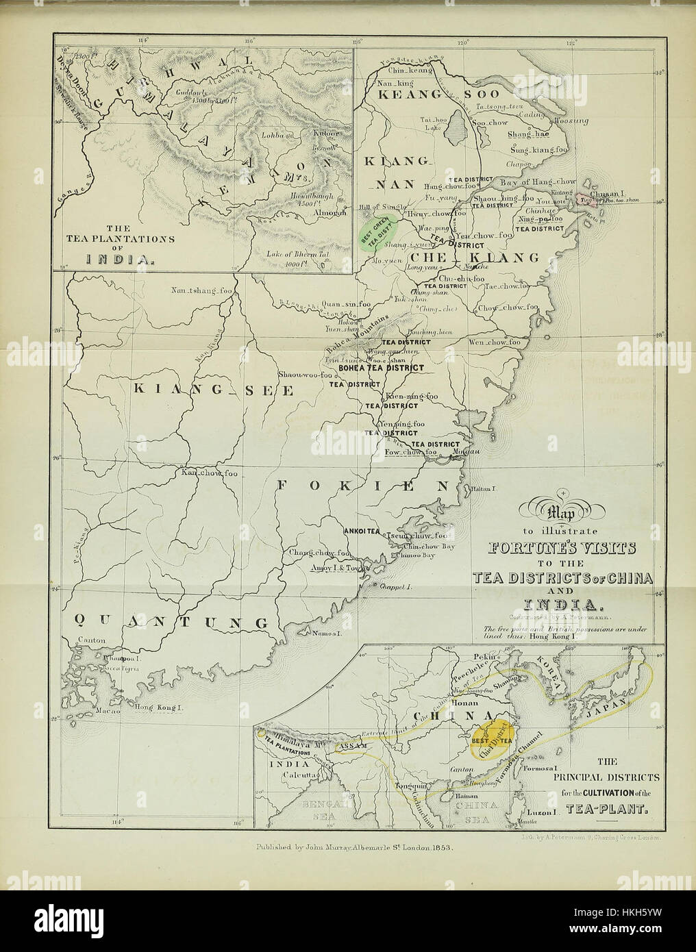 This 1853 map illustrates the routes taken by Fortune during his visits ...