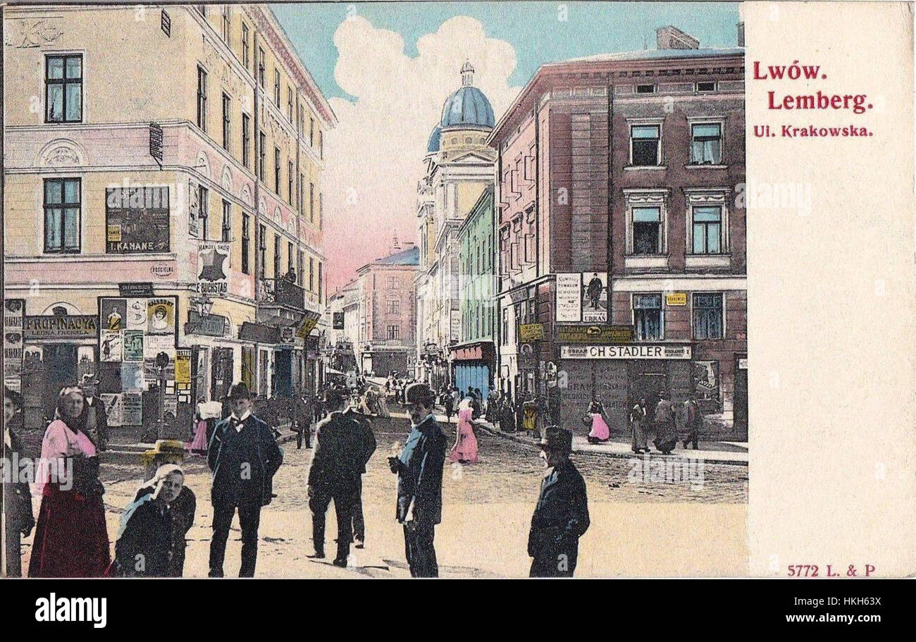 This painting depicts the Jewish community in Lviv (Lwow), Poland ...