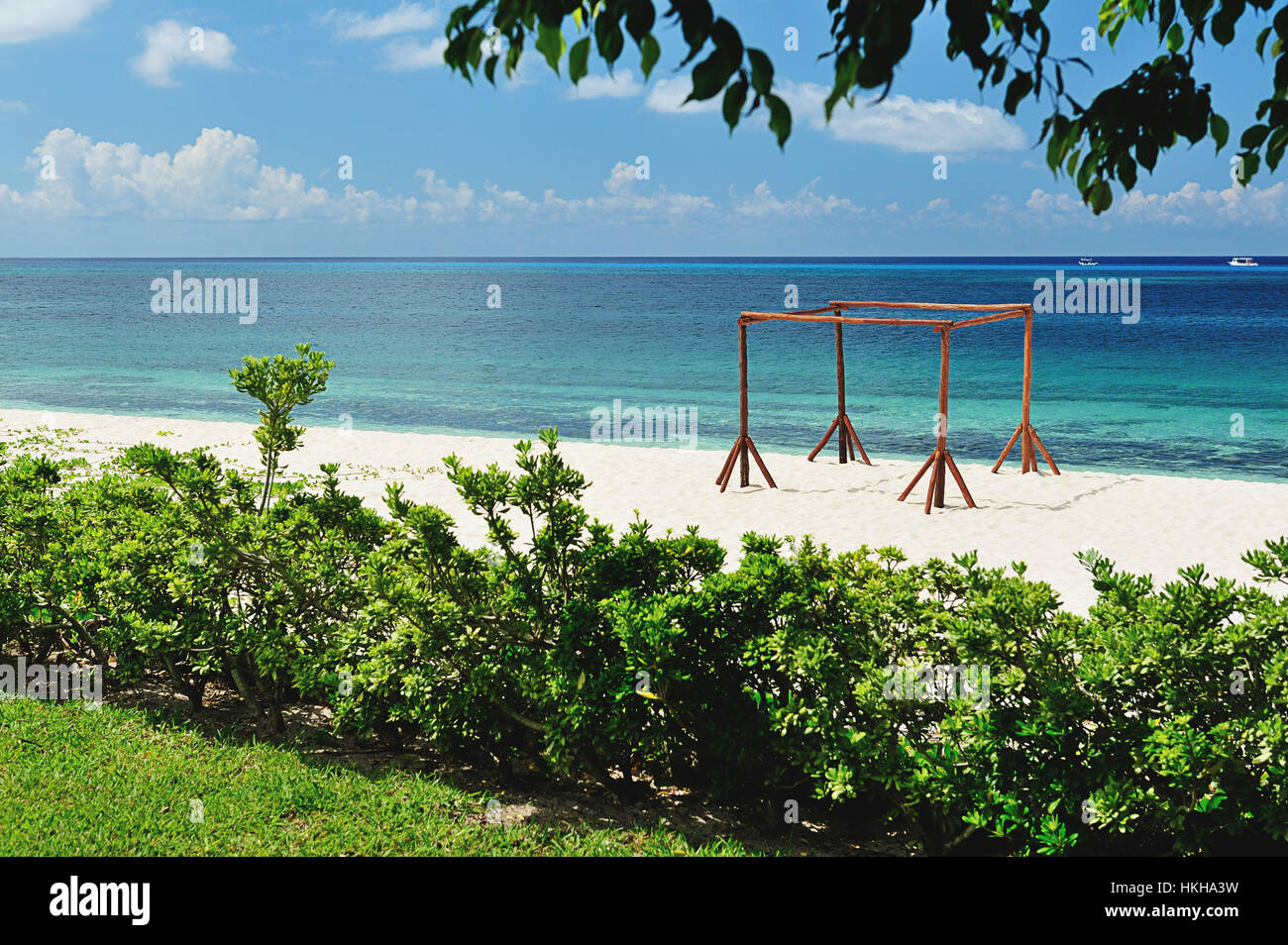 Wooden construction on sand of the beach Stock Photo - Alamy