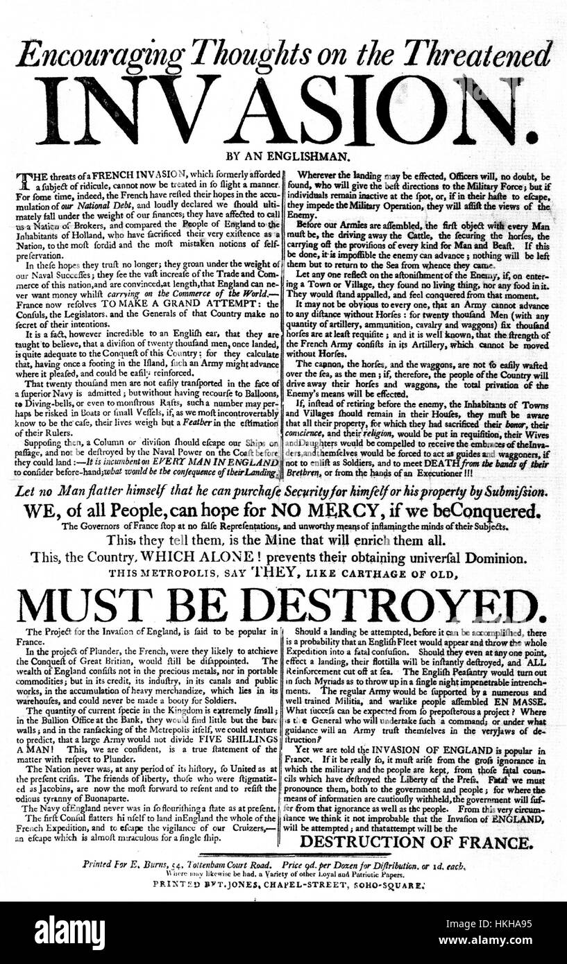 NAPOLOEONIC WARS 1803 pamphlet describing what to do in the event of ...