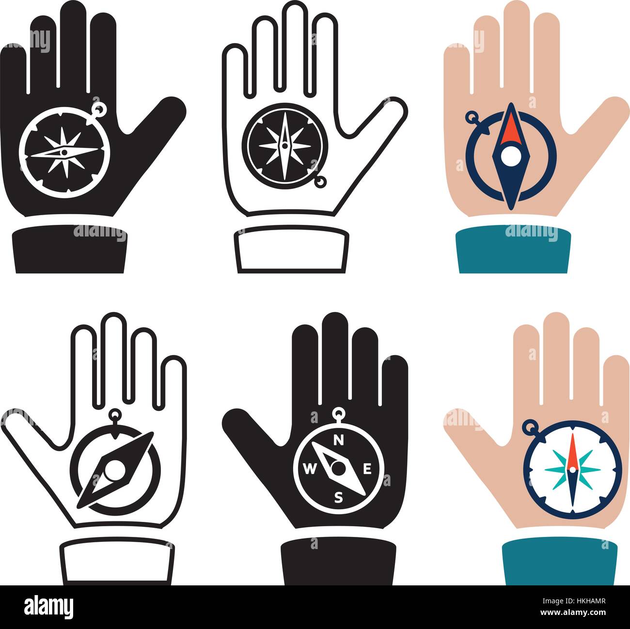 vector collection of compass in hand flat icons Stock Vector Image ...