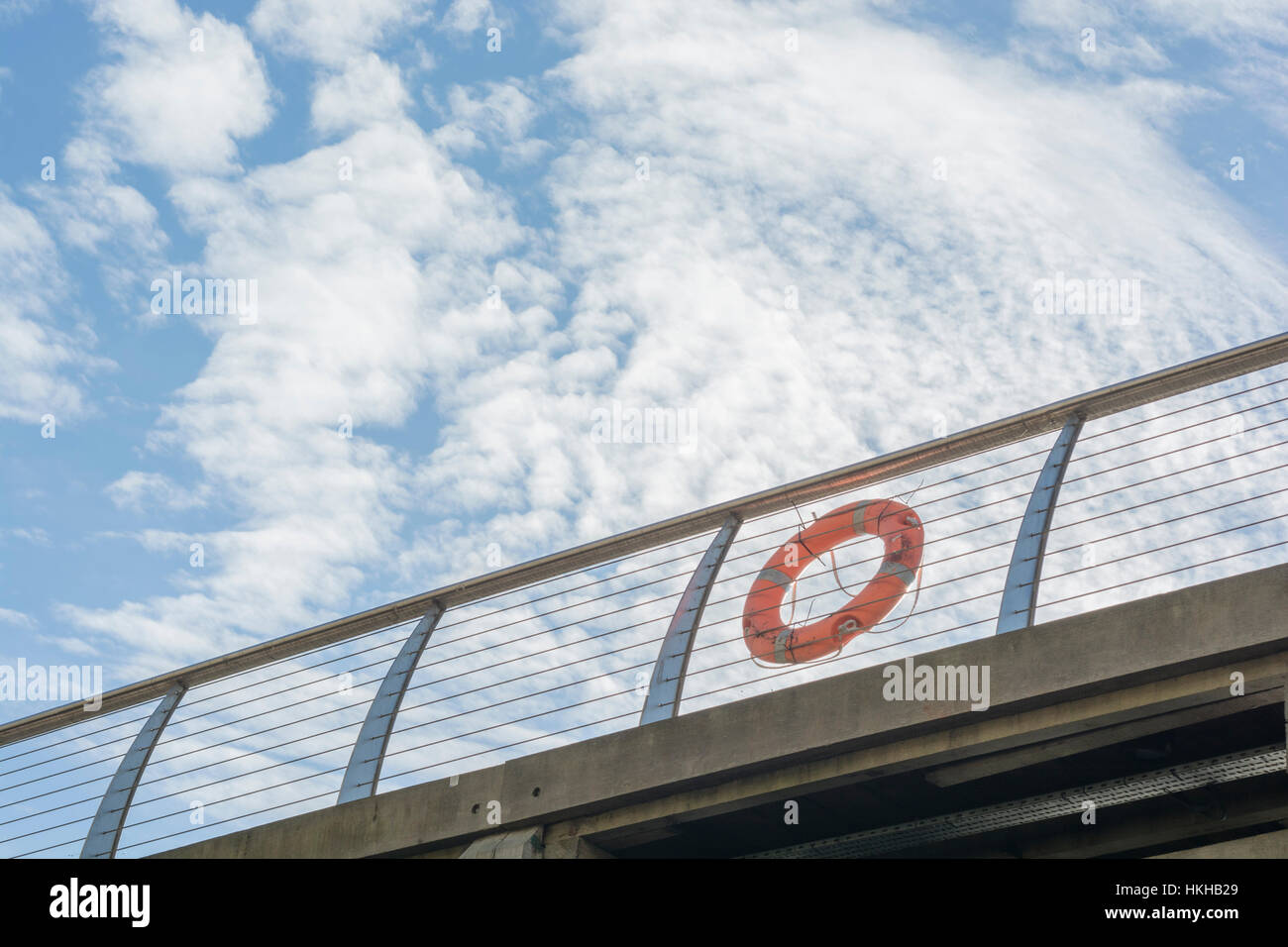 Life buoy / ring on railings at River Thames by London Bridge Stock ...