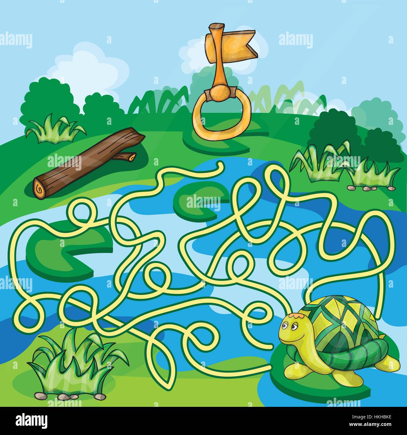 turtle and the gold key - labyrinth game for Preschool Children. Vector ...