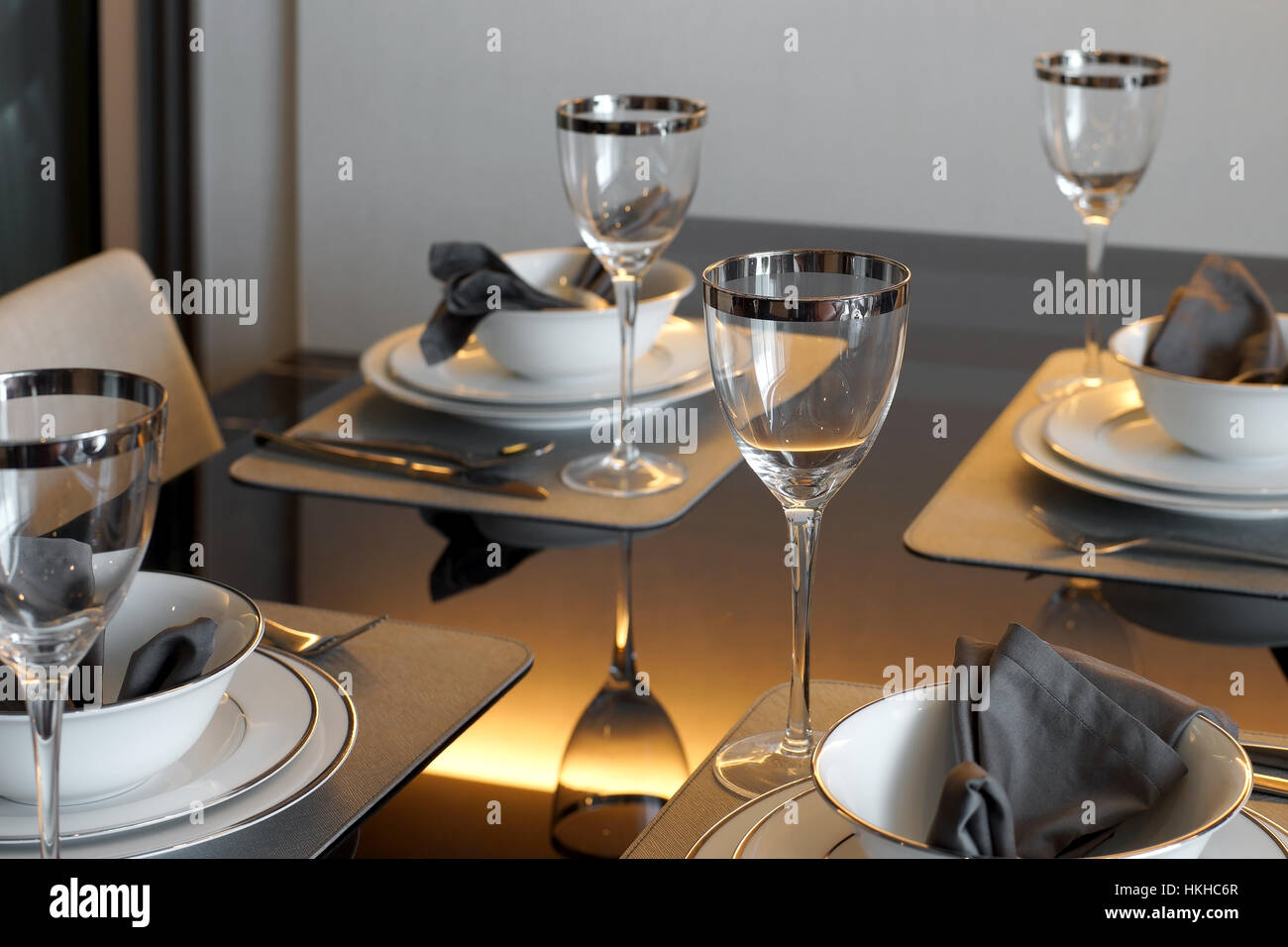 interior designs, home dinner table place setting Stock Photo - Alamy