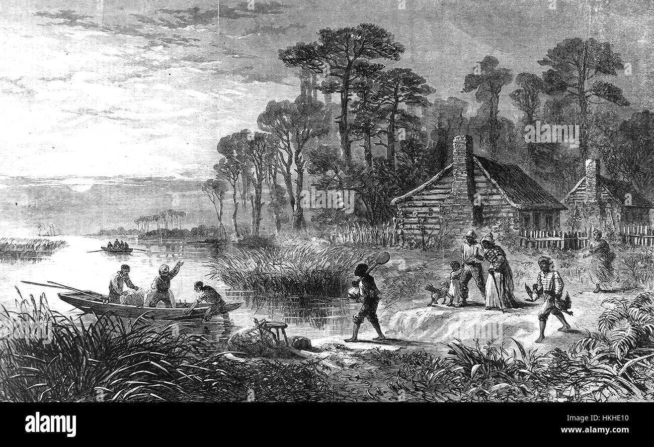 An etching from a painting of slaves loading a boat with their ...