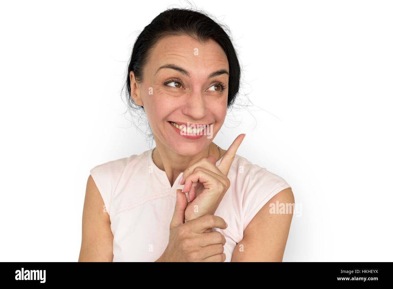 Women Adult Smile Pointing Concept Stock Photo - Alamy