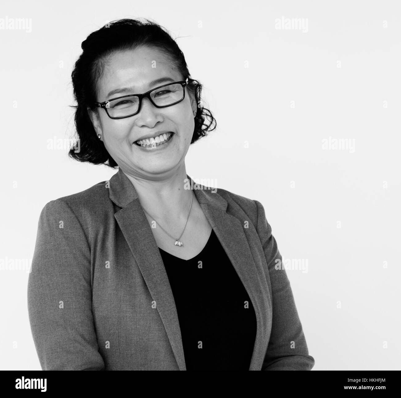 Portrait shoot cheerful woman smiling Black and White Stock Photos ...