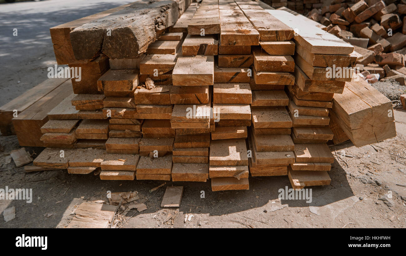 Stack of new wooden planks. Close up shot Stock Photo - Alamy