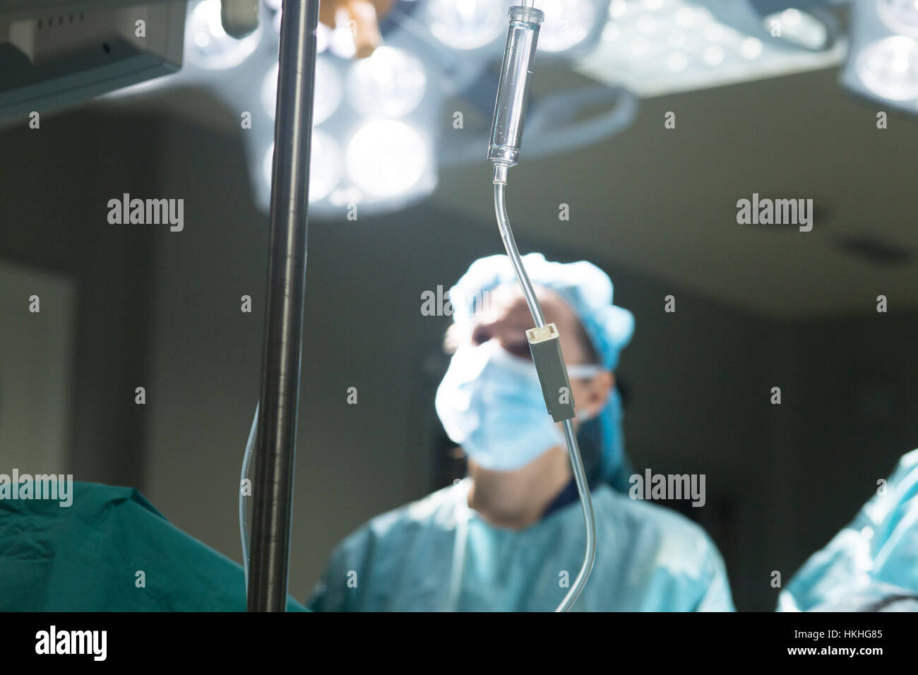 IV medical drip in surgery in operating theater emergency room knee ...