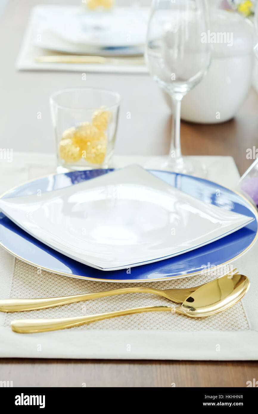 Detail image of Place settings on elegant dining table Stock Photo - Alamy