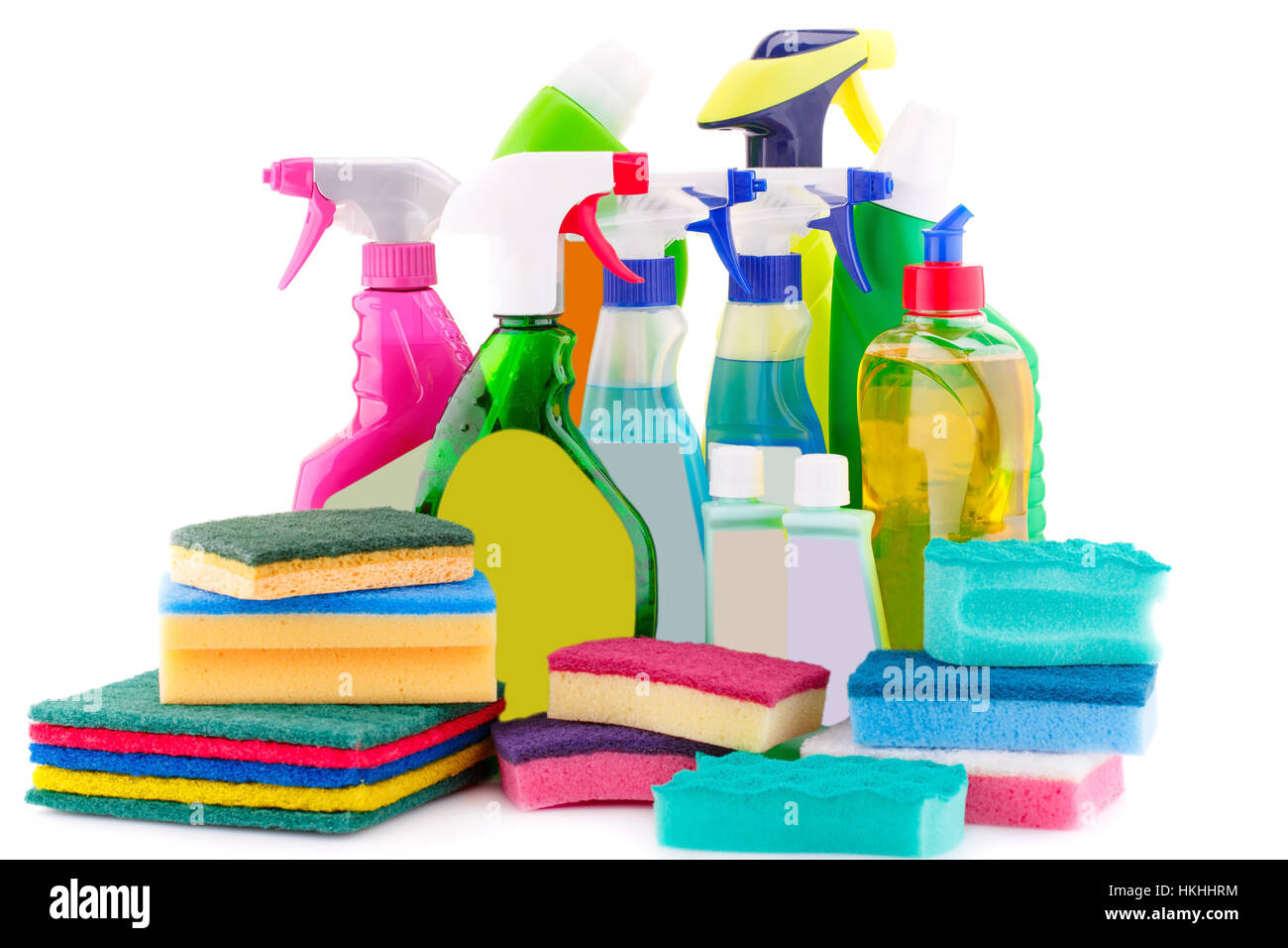 Chemical cleaning supplies isolated on white background Stock Photo - Alamy