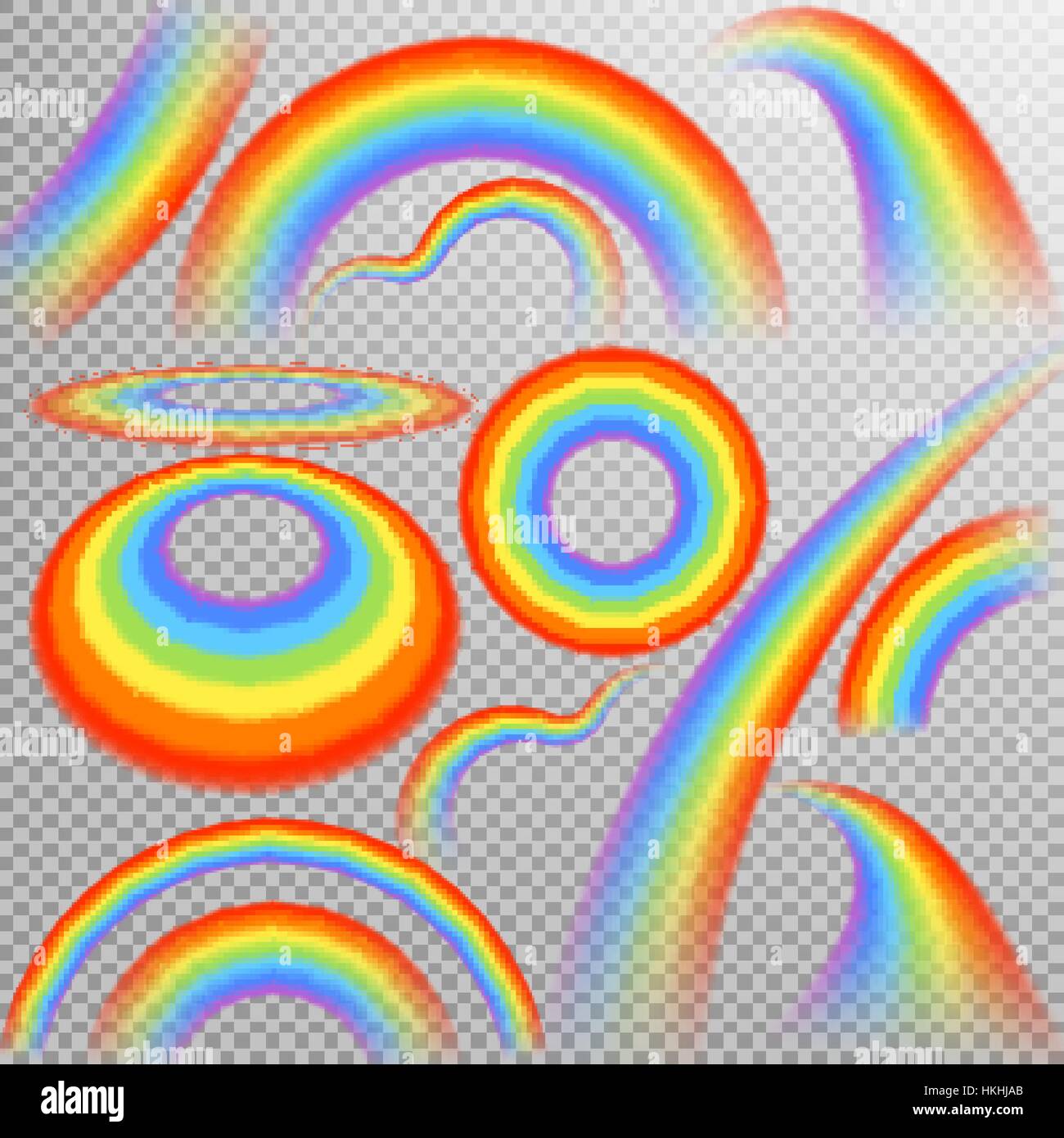 Rainbows in different shape realistic set on transparent background ...