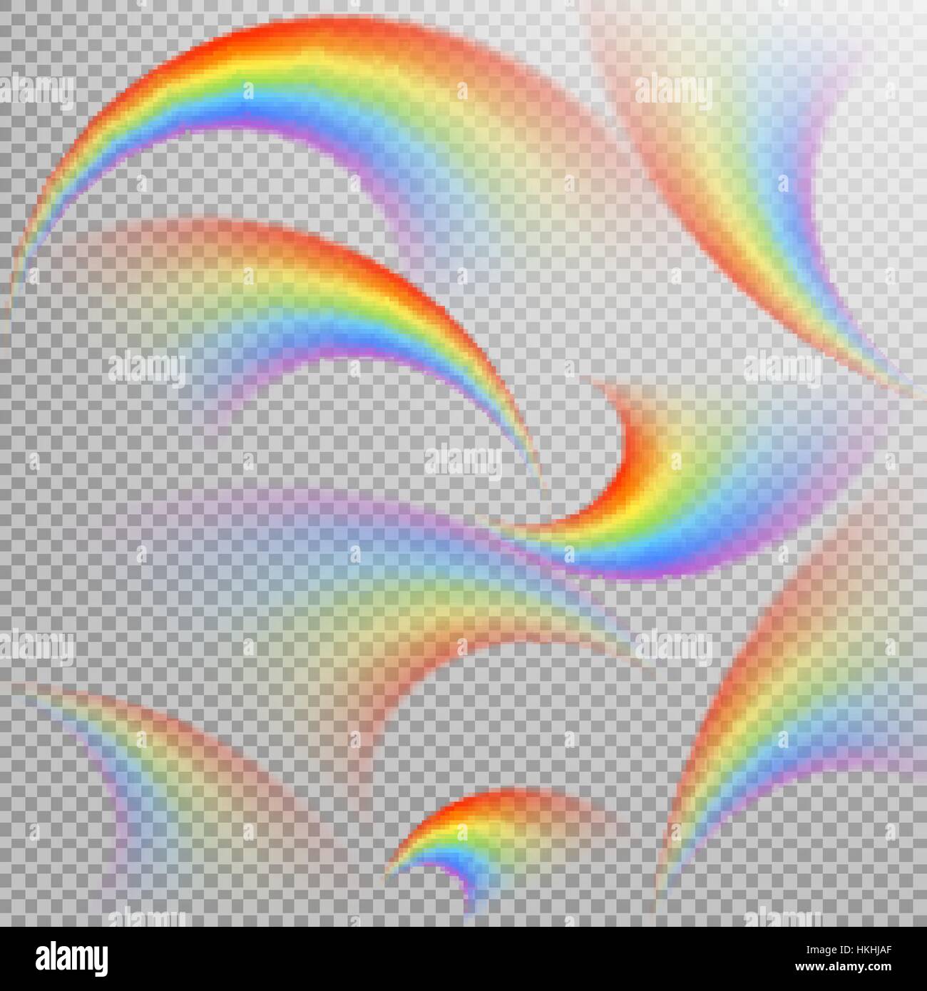 Rainbows in different shape realistic set on transparent background ...