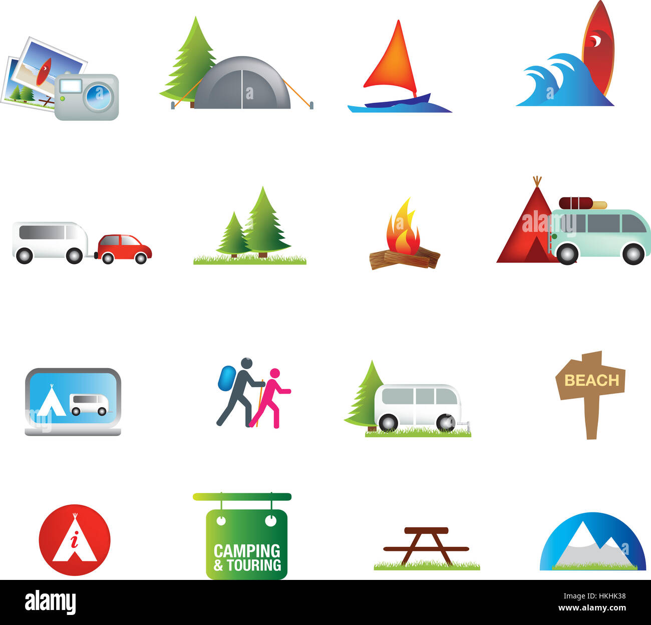 adventures and exploring outdoors, vector clip art set of symbols Stock ...