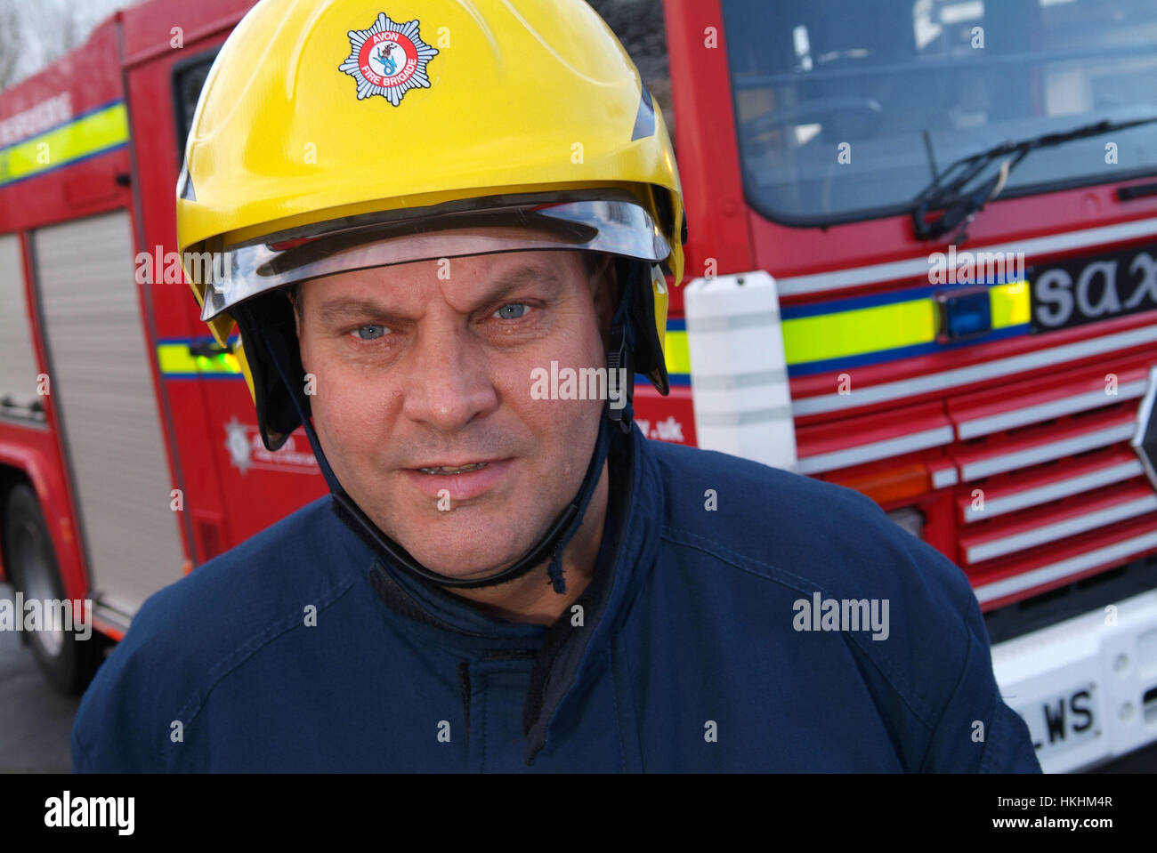 Fireman Allan Middleton with fire engines at a fire station Stock Photo ...