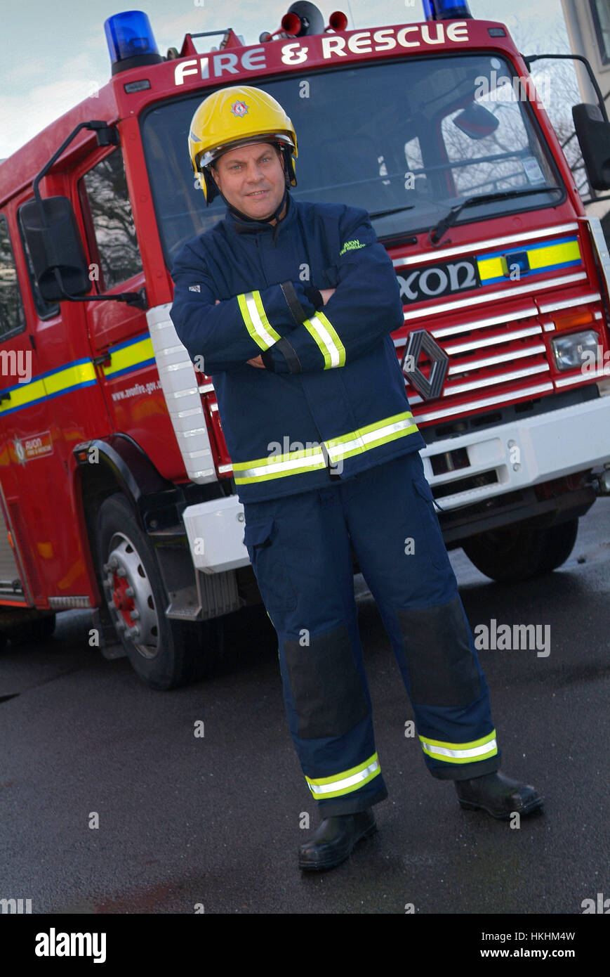 Fireman Allan Middleton with fire engines at a fire station Stock Photo ...