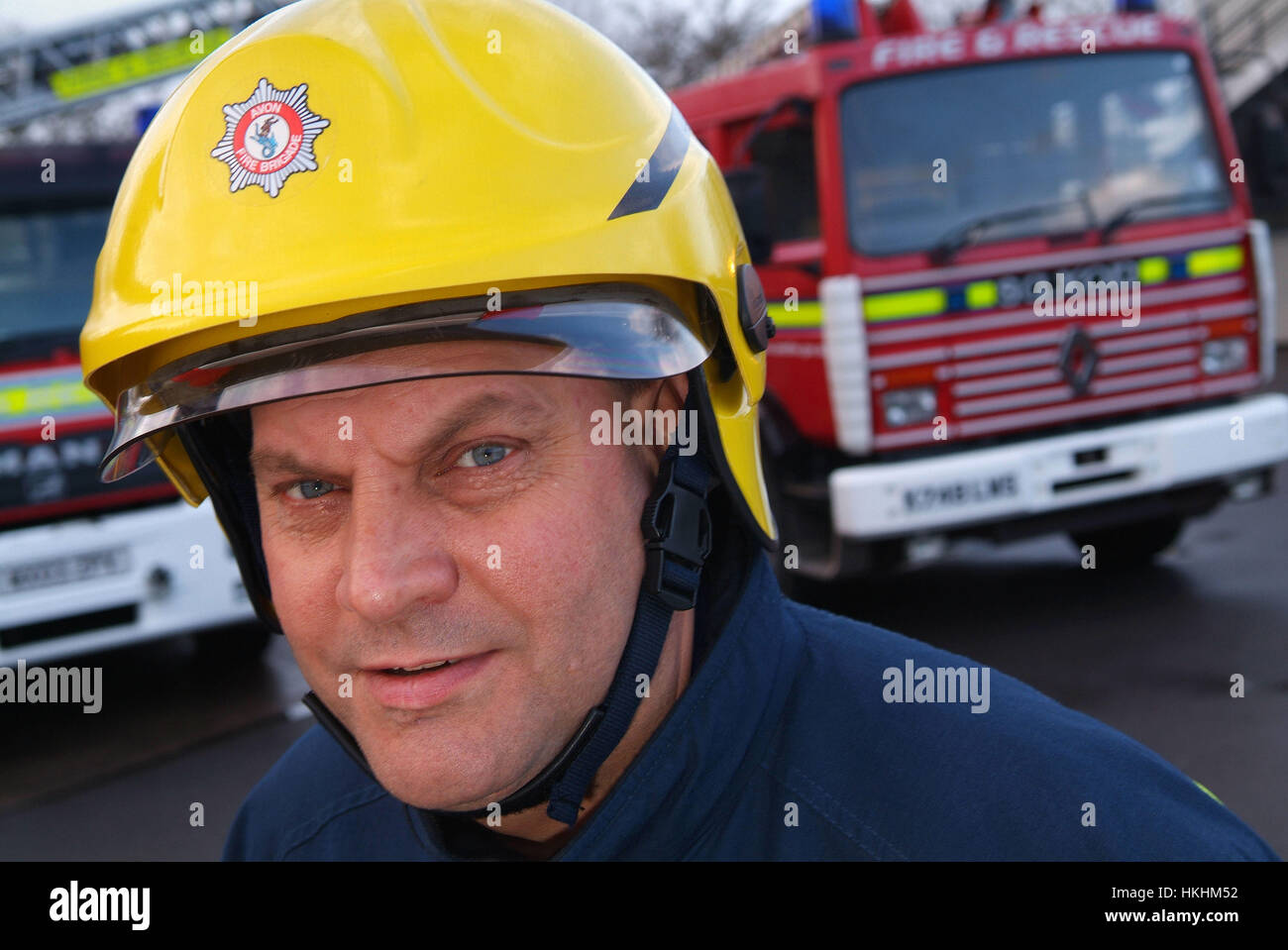 Fireman Allan Middleton with fire engines at a fire station Stock Photo ...