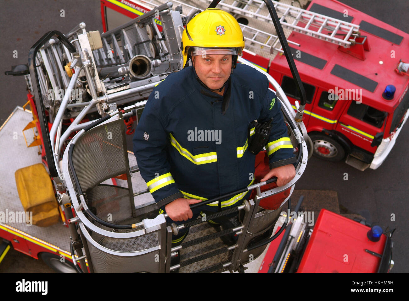 Fireman Allan Middleton with fire engines at a fire station Stock Photo ...