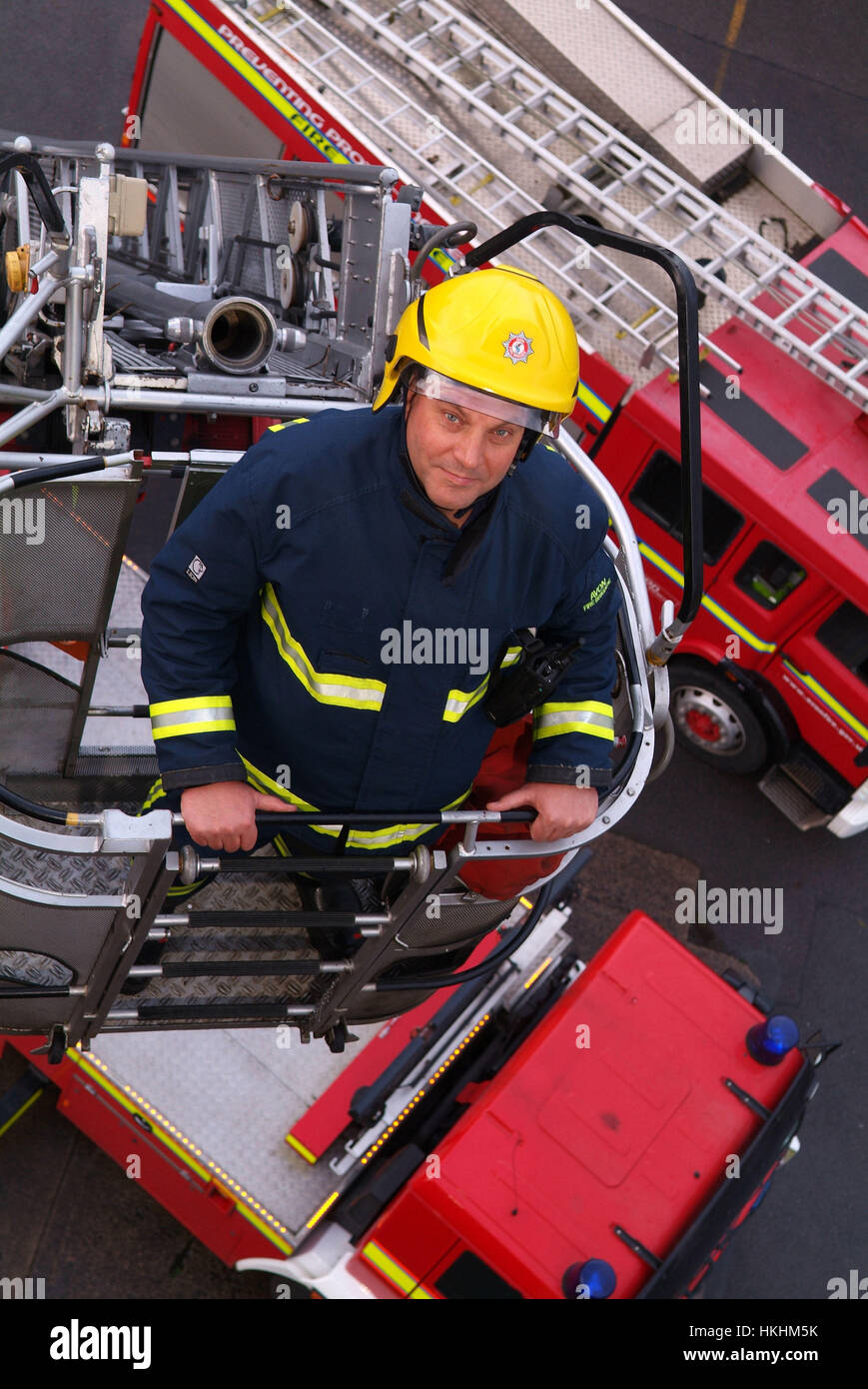 Fireman Allan Middleton with fire engines at a fire station Stock Photo ...
