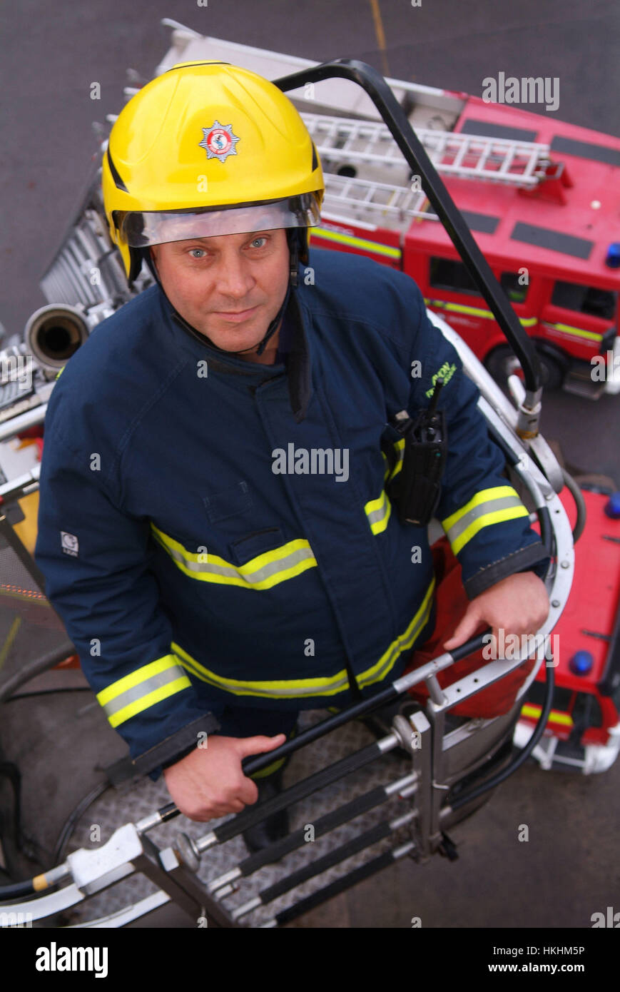 Fireman Allan Middleton with fire engines at a fire station Stock Photo ...