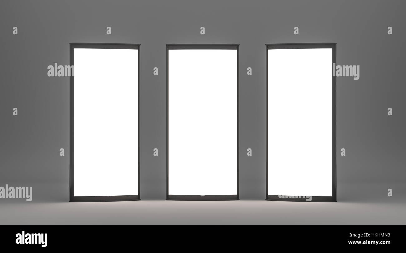 Three big vertical poster on studio background. 3D Illustration Stock ...