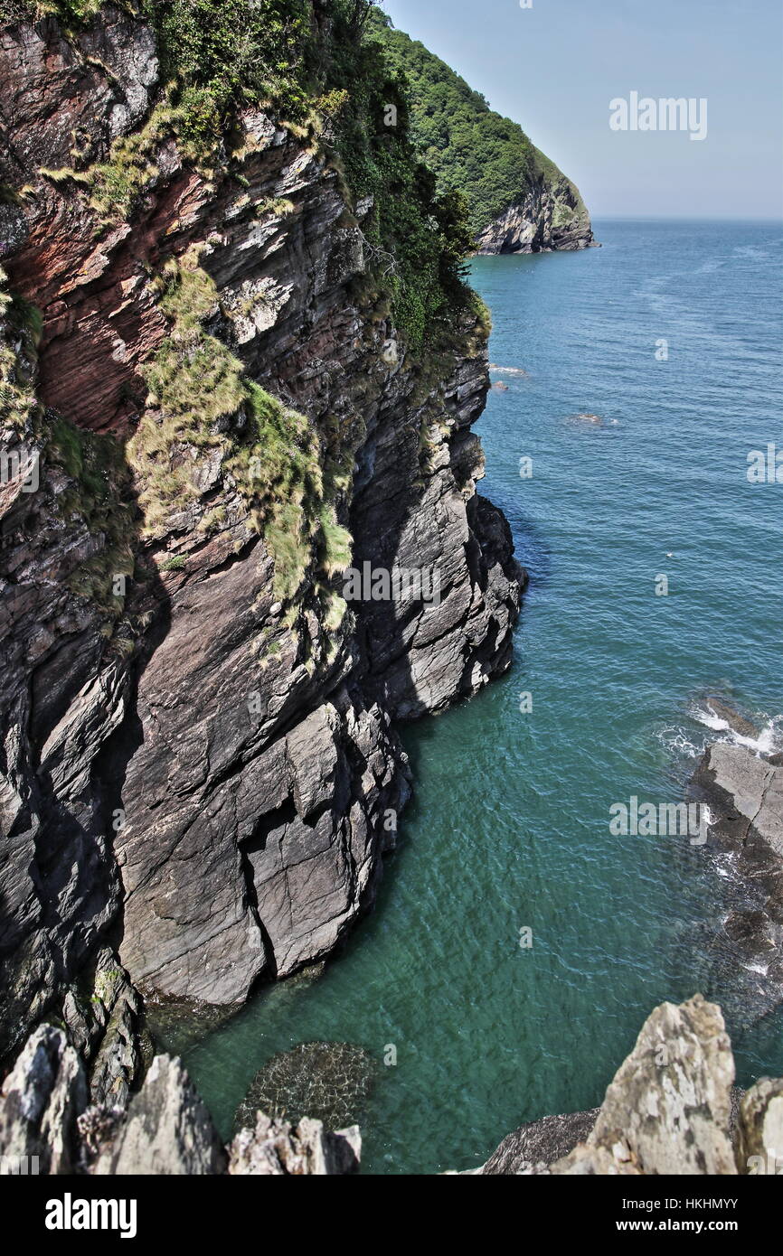 Looking along the cliff line in Exmoor Stock Photo - Alamy