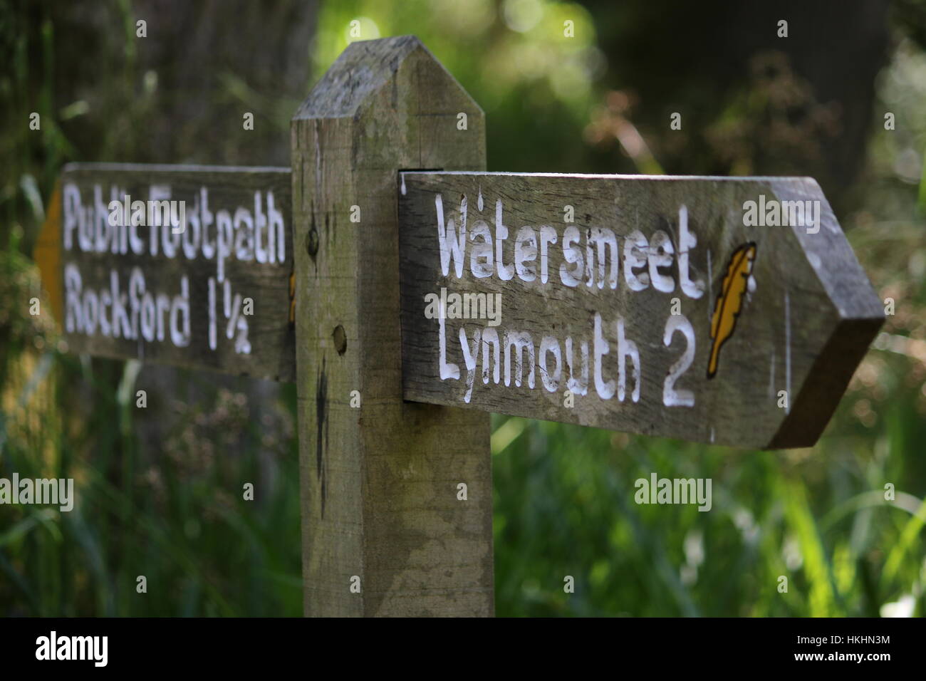 Wooden signpost along river walk Stock Photo - Alamy
