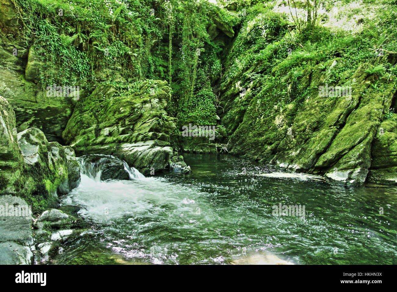 Waterfalls at Watersmeet where the East Lyn River Stock Photo - Alamy