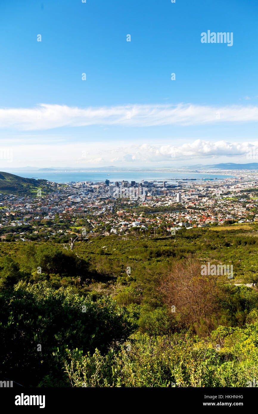 in south africa cape town city skyline from table mountain sky ocean ...