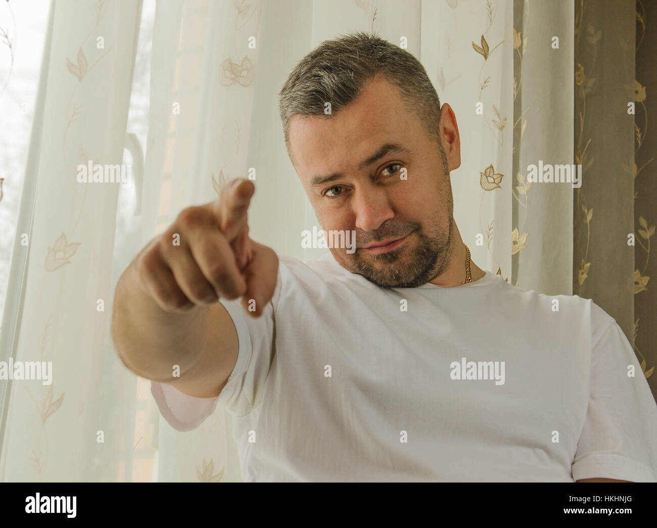 Man finger pointing forward hi-res stock photography and images - Alamy
