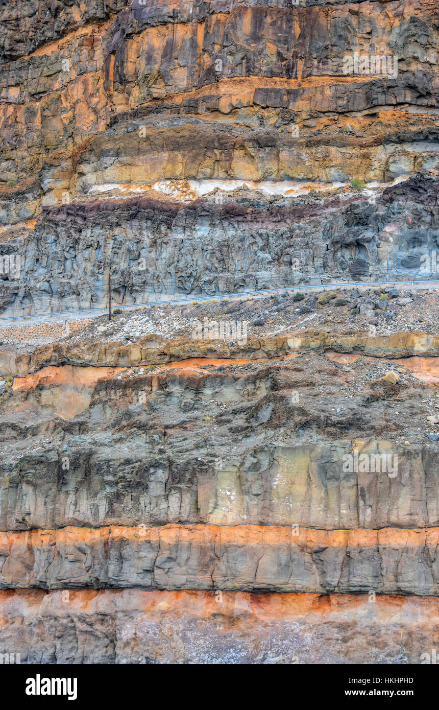 Layers of volcanic rock strata, Gran Canaria, Spain Stock Photo - Alamy