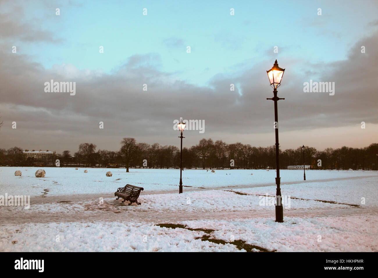 Clapham Common in the snow, Lambeth, London, UK Stock Photo - Alamy