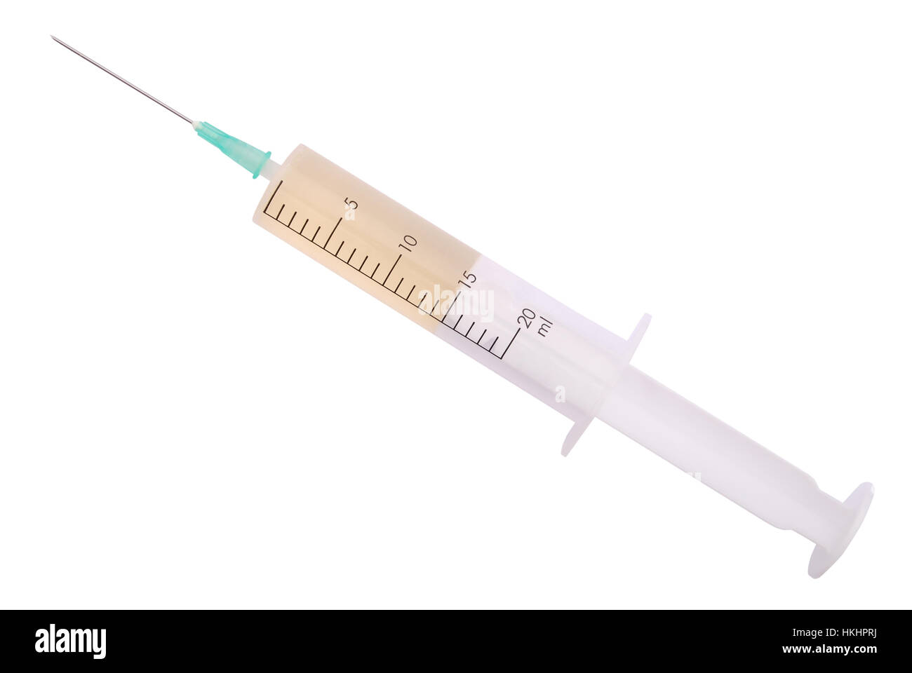 A simple plastic syringe with medicine on white background. Clipping ...