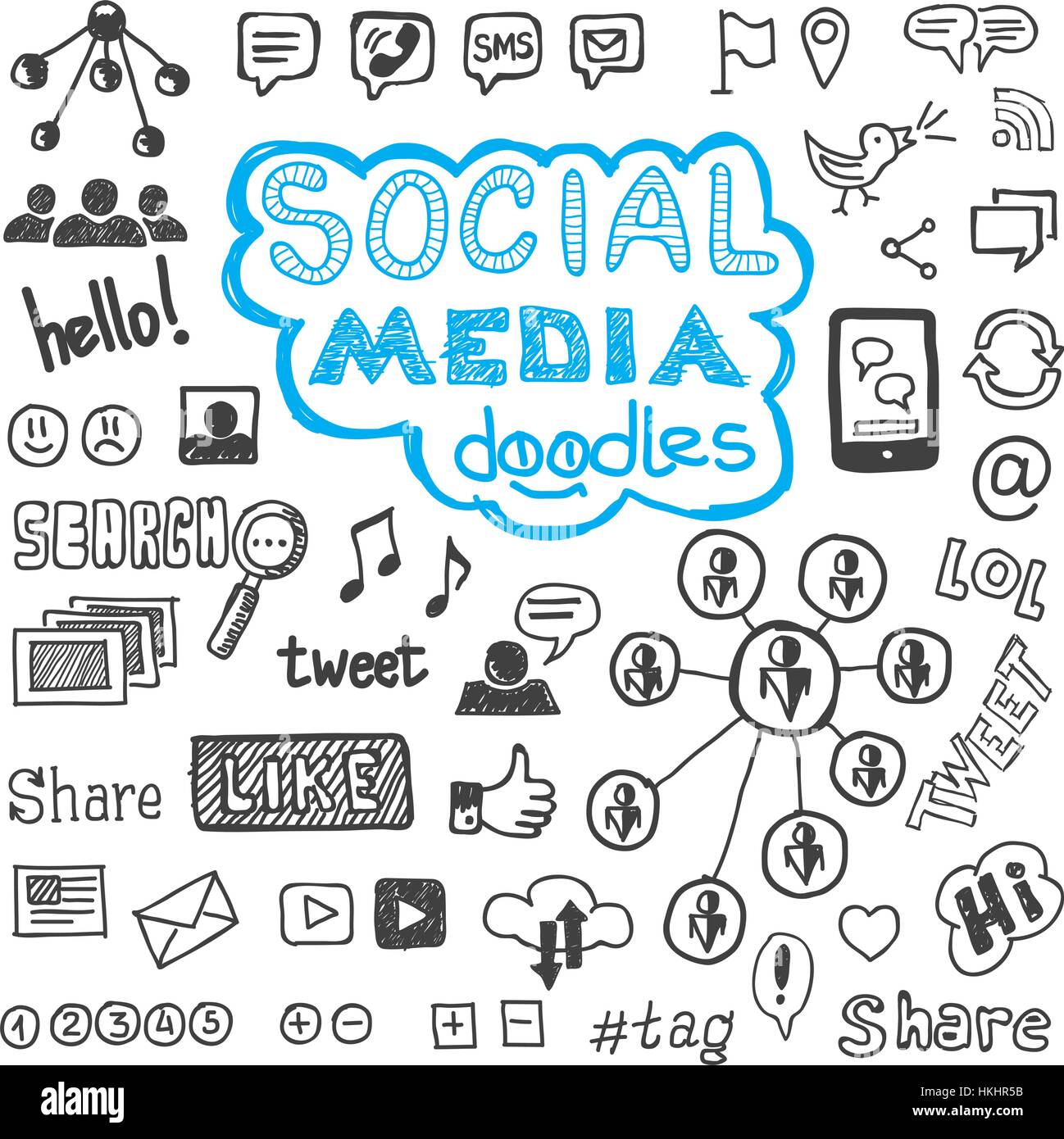 Social Media Doodles Hand Drawn Design Elements Stock Vector Image ...