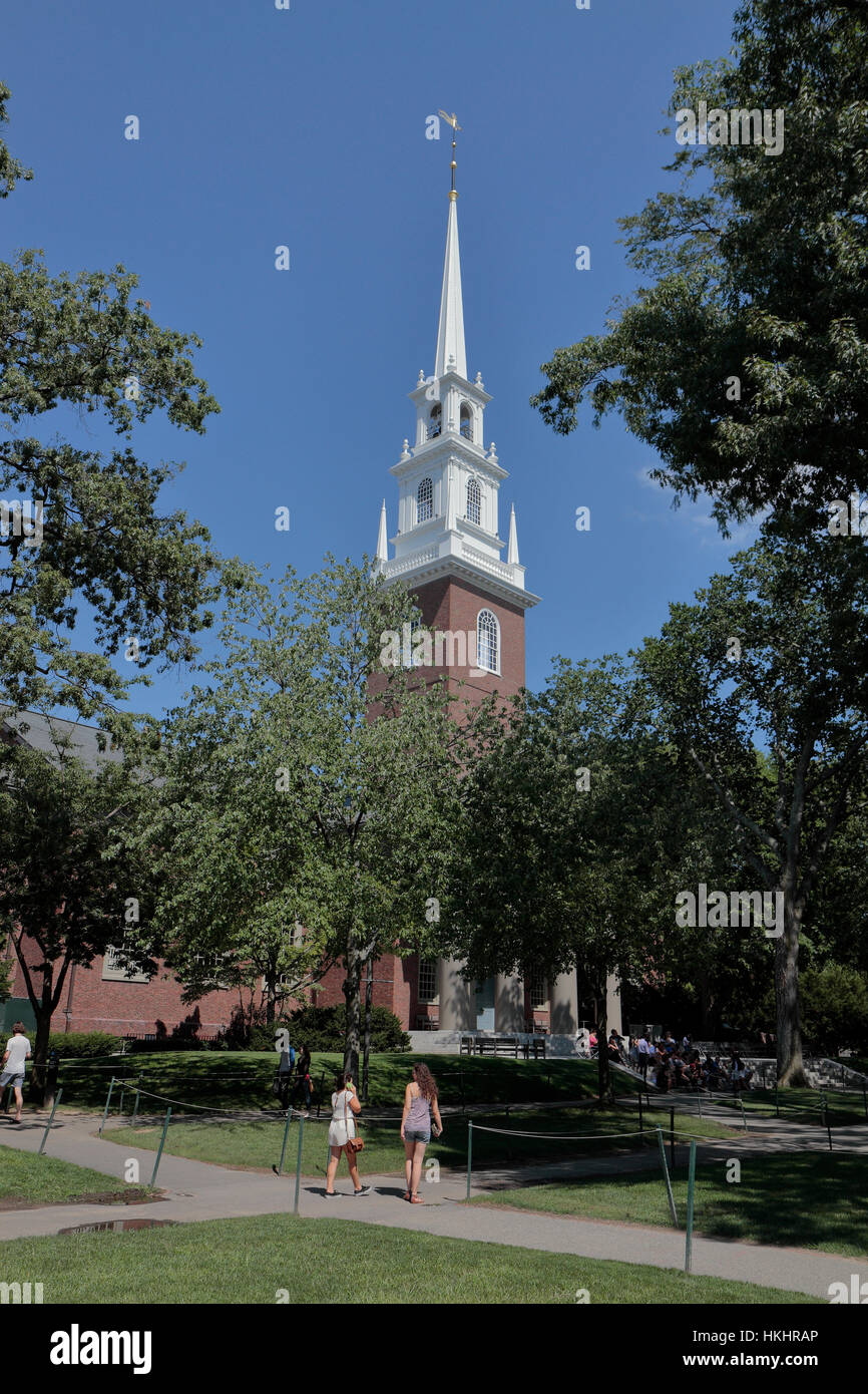 The spire of Harvard Memorial Church in Harvard University, Boston ...