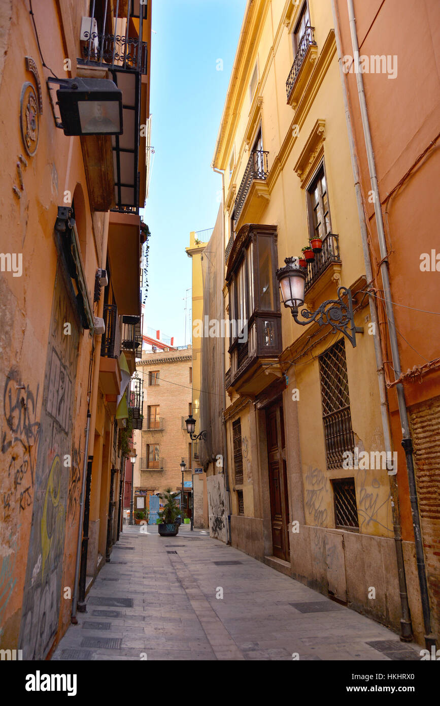 Picturesque narrow street in the old center of Valencia Stock Photo - Alamy