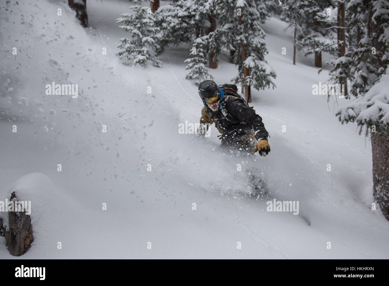 Snowboarding deep powder snow in Telluride, Colorado Stock Photo - Alamy