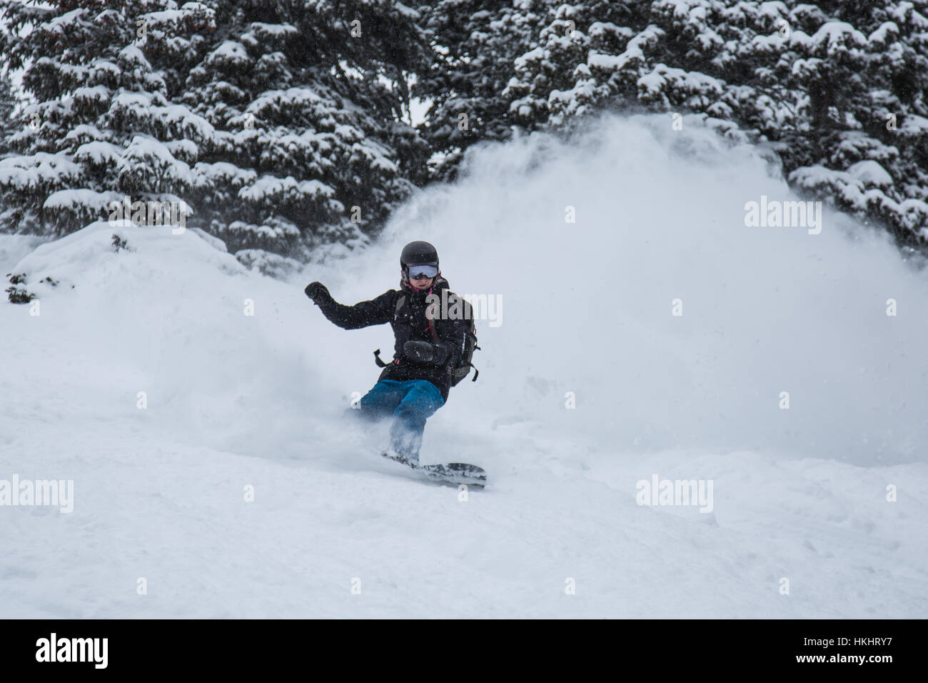 Snowboarding deep powder snow in Telluride, Colorado Stock Photo - Alamy