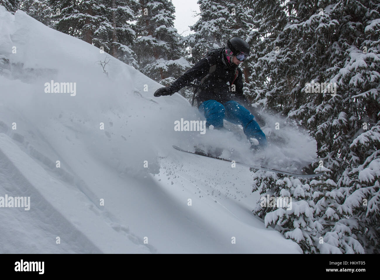 Snowboarding deep powder snow in Telluride, Colorado Stock Photo - Alamy